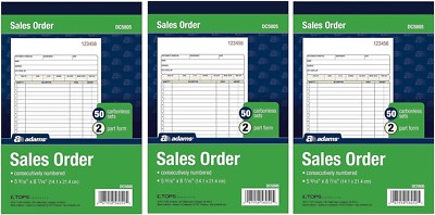 Adams Sales Order Book, 2-Part, Carbonless, White/Canary, 5-9/16 x 8-7/ ...