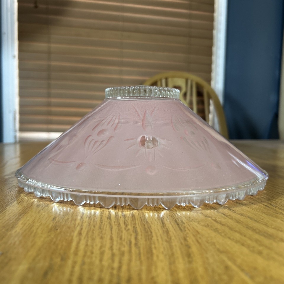 Vintage Ceiling Light Shade Fixture Pink Depression Glass Etched Ornate ...