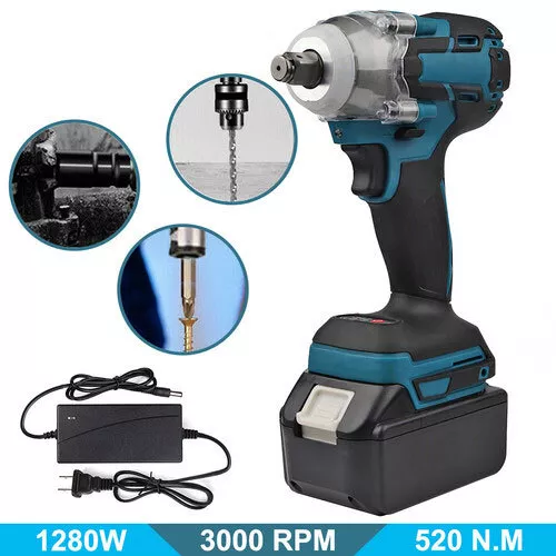 Cordless Electric Impact Wrench Gun 1/2'' High Power Driver with Li-ion ...