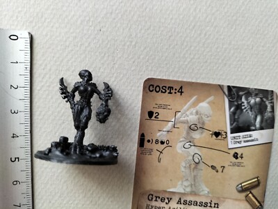 GREY ALIEN ASSASSIN/MINIATURE+CARD/BLACK UNDERCOATED/CHRONICLE X/ARCHON ...