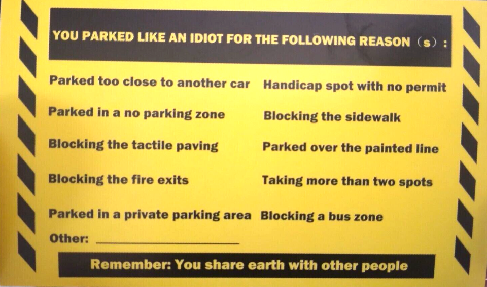 50/PK ⭐SUCK AT PARKING WARNING⭐ VIOLATION JOKE CARDS ((CIRCLE THE ...