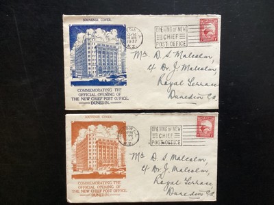 NZ 1937 Dunedin Post Office Opening Cover's x 2 Blue and Brown pair ...