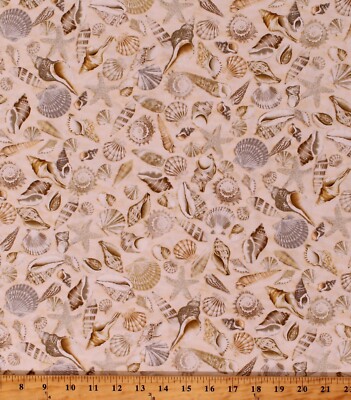 Cotton Sea Shells Starfish Beach Ocean Sand Fabric Print by the Yard ...