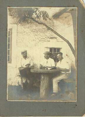 Judaica Antique cabinet photo 3 Jews playing cards Romania Inscription ...
