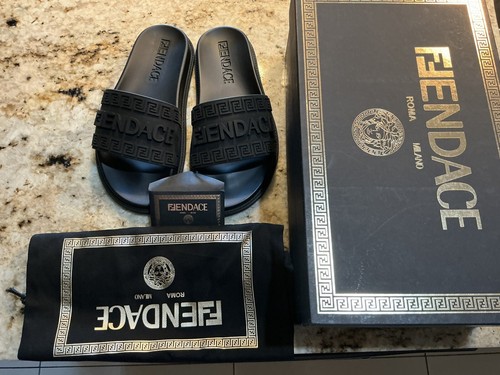 NEW Versace x Fendi FENDACE Rubber Logo Pool Slides Sandals Size 39 ...