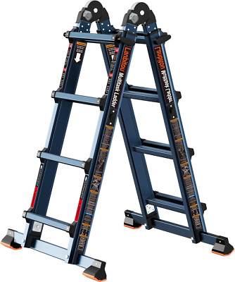 Ladder, a Frame 4 Step Ladder Extension, 14 FT Anti-Slip Multi Position ...