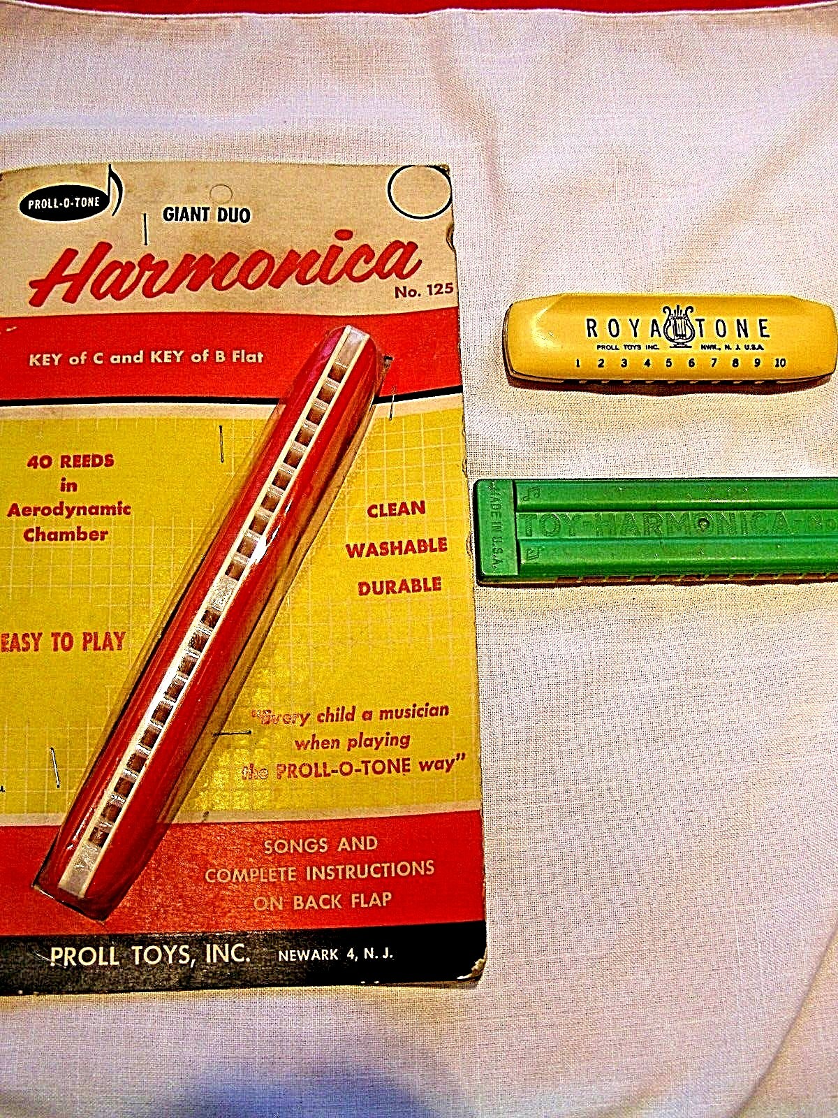 3 Proll Toy Harmonicas-Giant Duo (key of C + B flat) Royal Tone ...