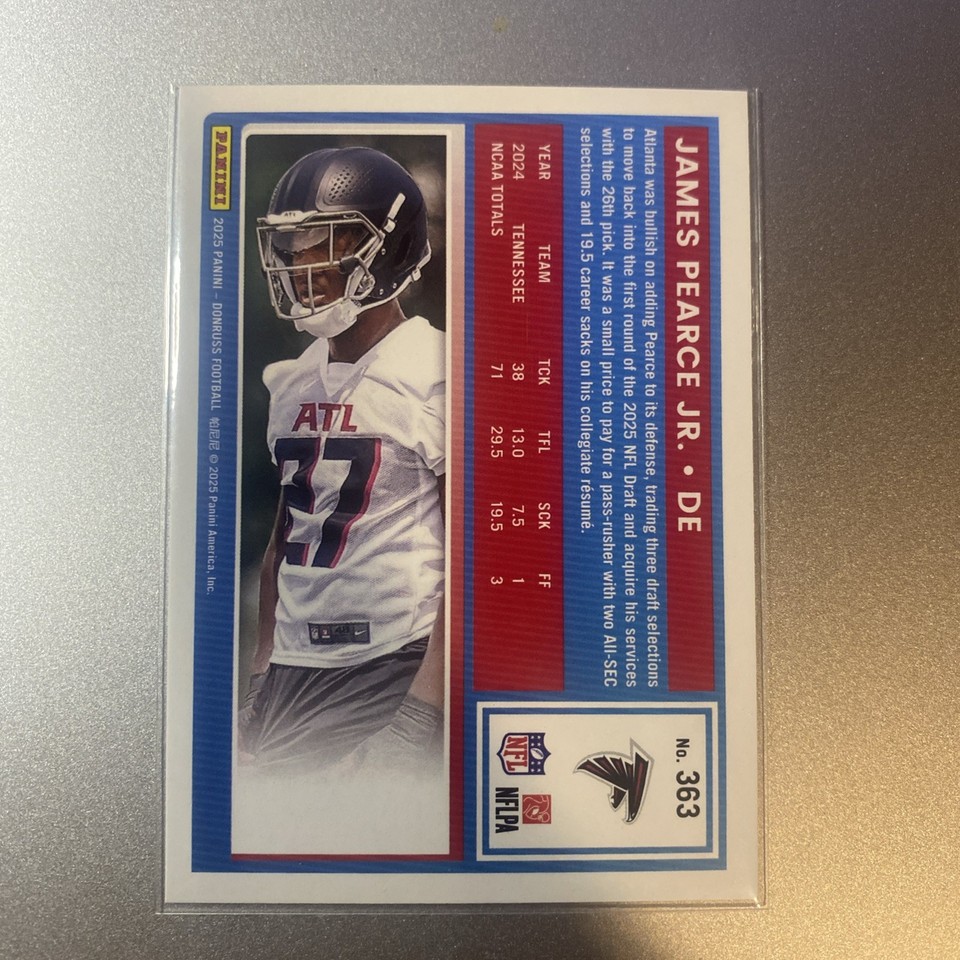 2025 Panini Donruss James Pearce Jr. Rated Rookie #363 Atlanta Falcons ...