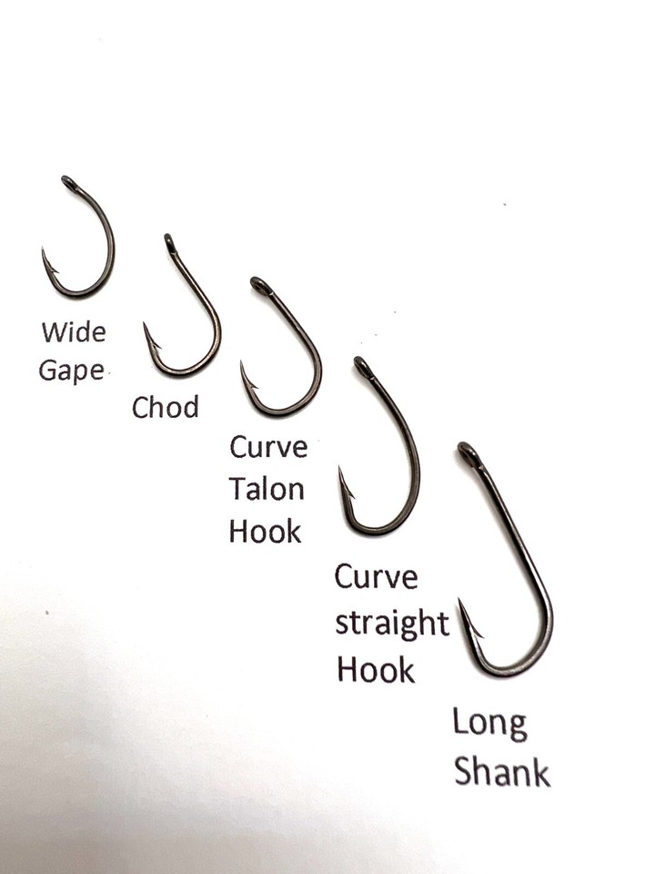 ASSORTED HIGH CARBON Teflon Coated CARP HOOKS CHOD CURVE WIDE GAPE LONG ...