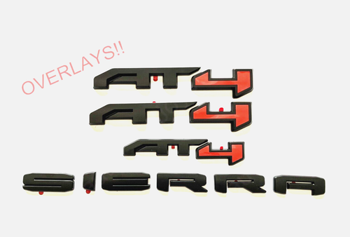 Overlay!! 4PC 2021-2023 Matte Black Red AT4 Emblem kit Fit GMC Sierra ...