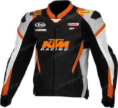 KTM Mens Leather Motorcycle Jacket Rider Racing Armour Motorbike Sports ...