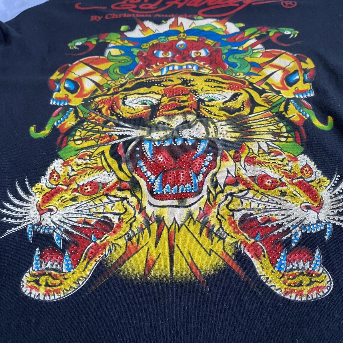 Ed Hardy Tiger Rhinestone Head Charcoal Fashion Nova,, 55% OFF