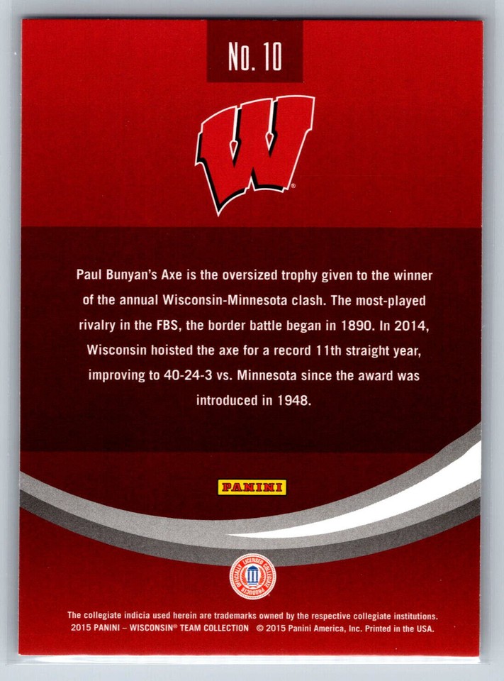 2015 Panini Collegiate Wisconsin Paul Bunyan's Axe Rivalry Trophy #10 ...
