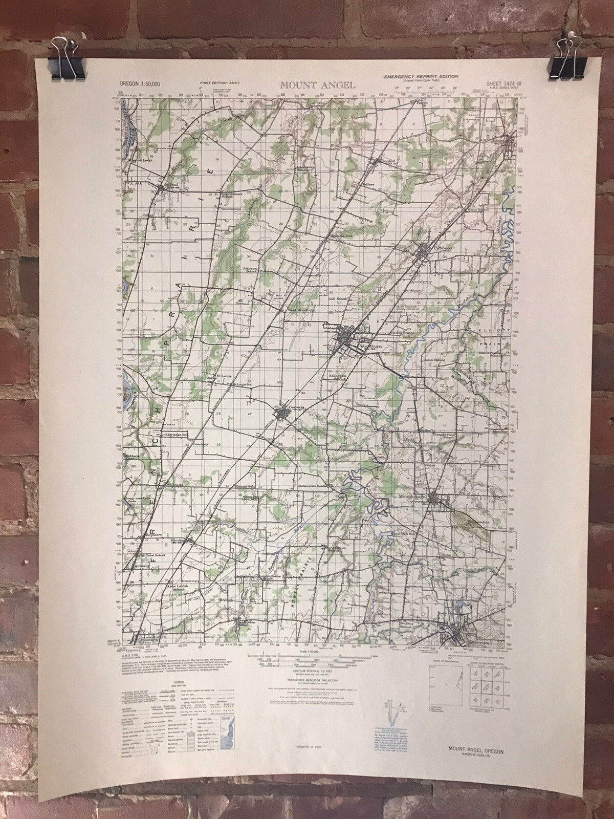 Mount Angel Woodburn Oregon 1947 Map Vintage Large Original Color ...