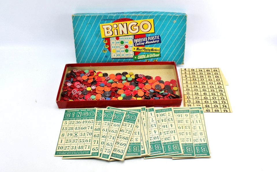 Vintage 1948 Transogram Gold Medal BINGO Game Wood Markers | eBay