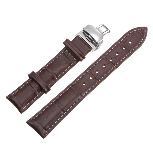 Leather Band Deployment Buckle Watch Strap 24mm with Spring Bars, Light ...