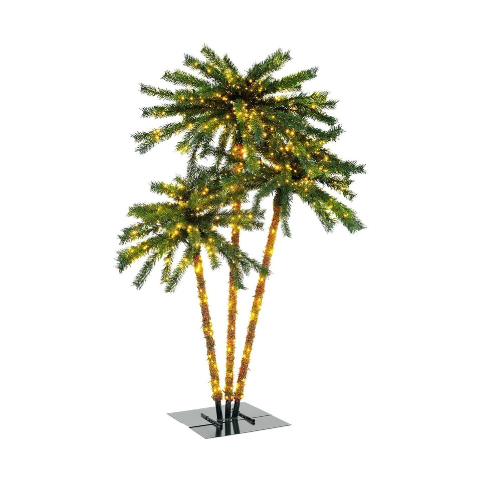 Tangkula 6FT Christmas Lighted Triple Palm Tree, Pre-lit Tropical Style ...
