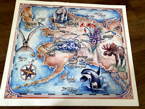 Original Hand Drawn Map of Alaska artist signed | eBay