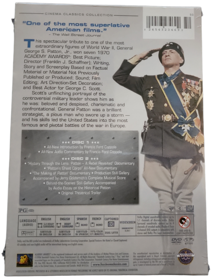 Patton (DVD, 2006) 2 Disc George C. Scott Karl Malden Army Military ...
