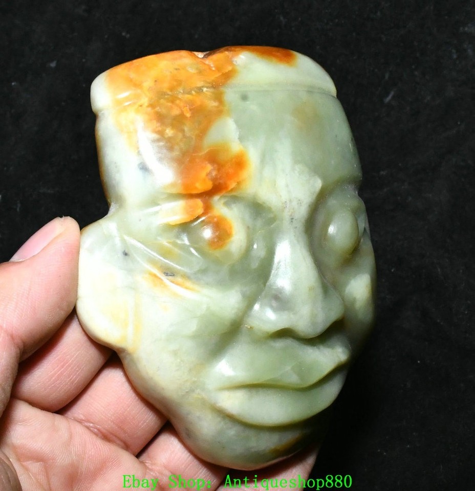 3.9''Hongshan Culture Natural Hetian Jade People Person Face Mask ...