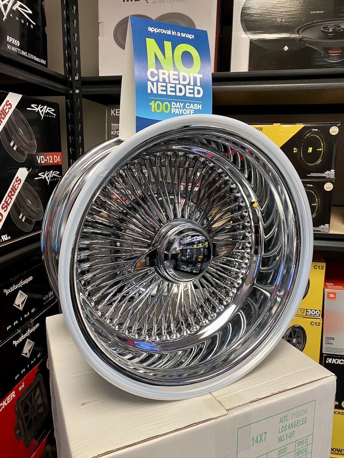 New (4) 14x7” inch Chrome 100 Spoke Reversed Wire Wheels Rims w ...