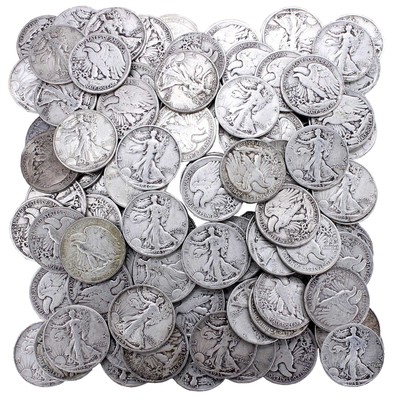 Walking Liberty Half Dollar Lot 90% Silver $50 Face 100 US Coins Mixed ...