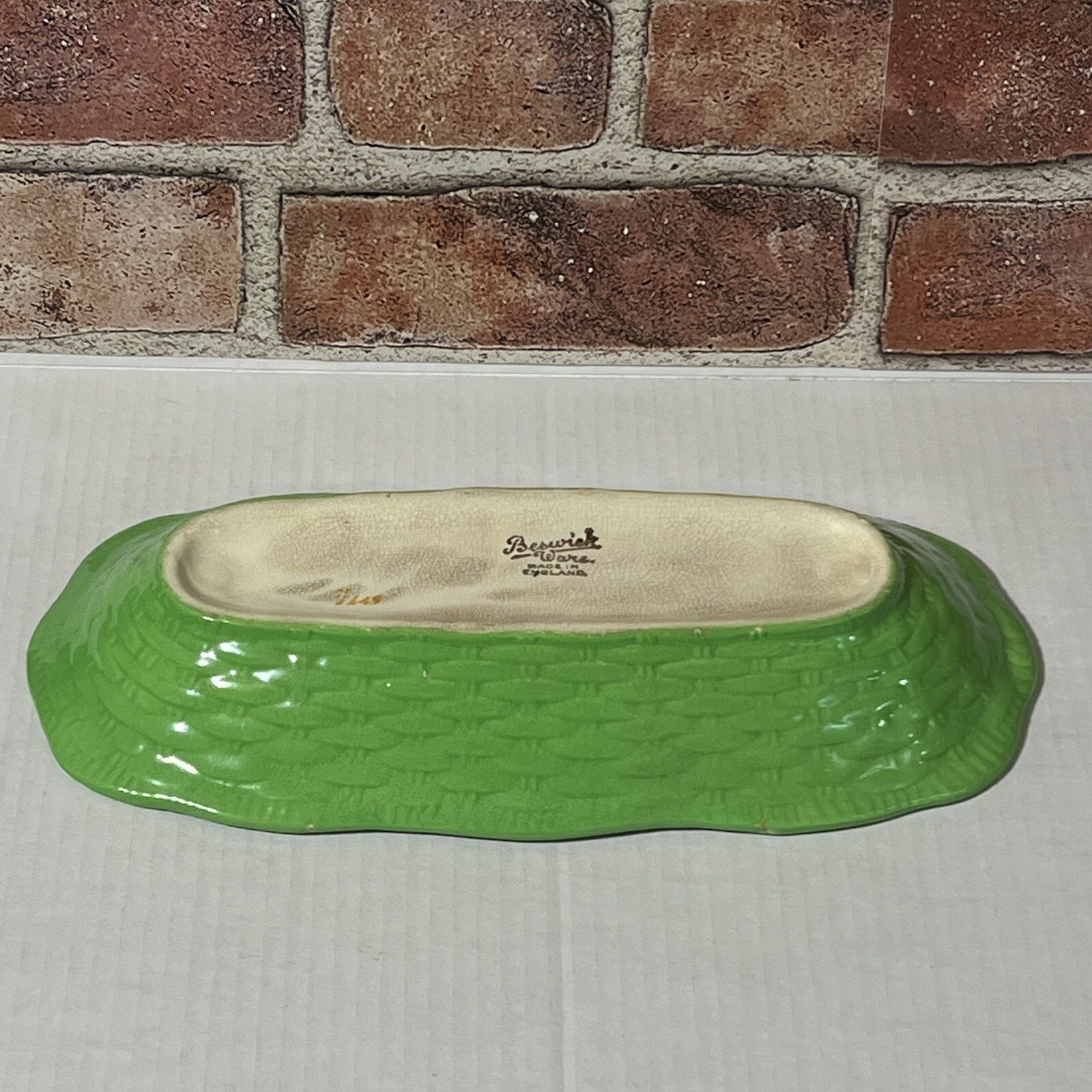 Beswick Ware Ceramic Celery Dish Boat #220 Made in England Green Basket ...