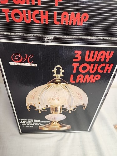 New Vintage OK Lighting 3 Way Touch Lamp Glass Panels Flower Floral ...