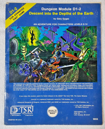 AD&D D1-2 Descent into the Depths of the Earth 1981 Dungeons & Dragons ...