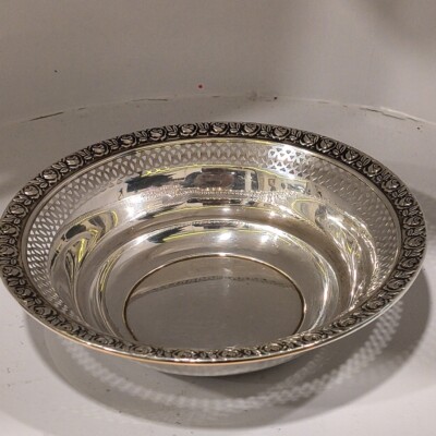 Vintage TSC Sterling Silver 6.5" Round Gadroon Edge Pierced Dish /180 ...