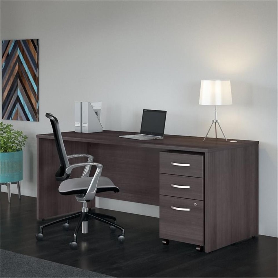 Studio C 72W Office Desk with File Cabinet in Storm Gray - Engineered ...