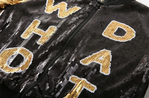 Who Dat Chick Black & Gold Sequin Bomber Jacket | eBay