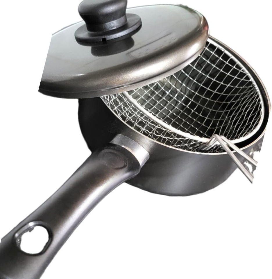 Chip Pan Fryer With Wire Basket and Lid Non Stick Aluminium Deep Fry ...