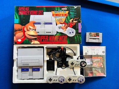 SNES Super Nintendo Console System Donkey Kong SET BUNDLE CIB MATCHING ...
