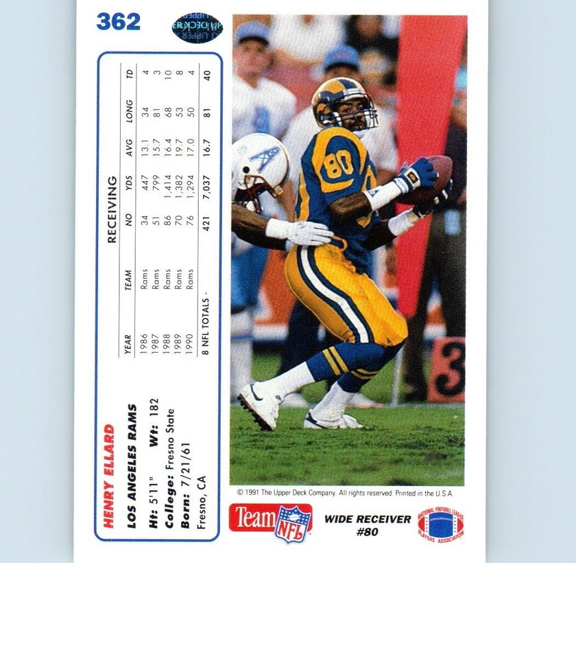 Henry Ellard 362 Rams 1991 Upper Deck NFL Football Trading Card | eBay