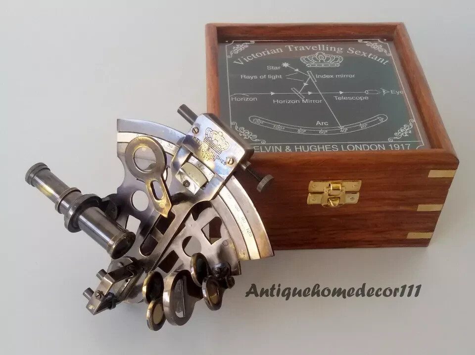 Nautical Marine Victorian Replica Travel Sextant German Maritime Wooden ...