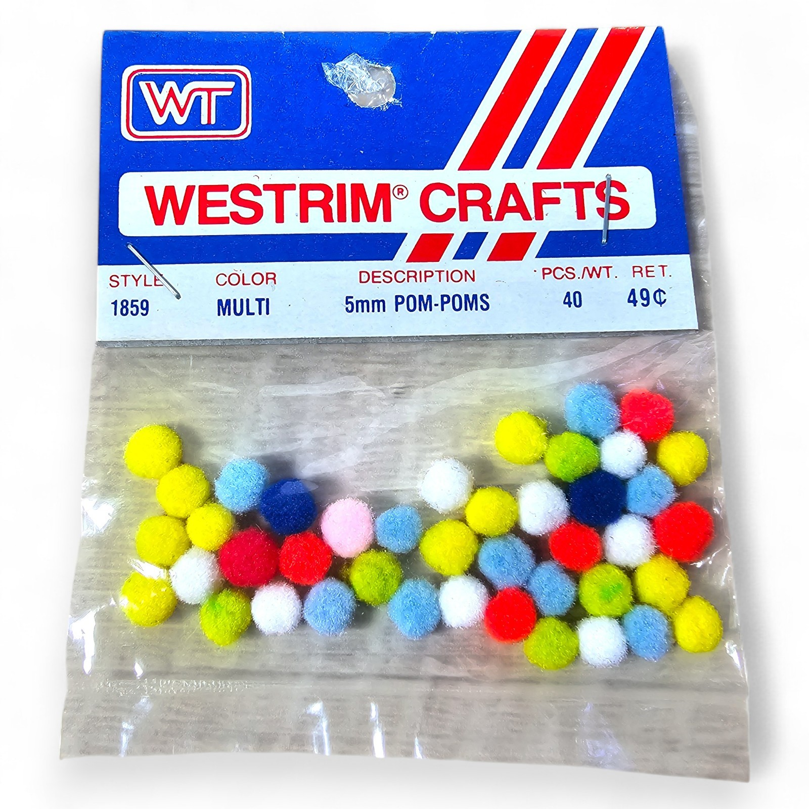 Westrim Crafts 5mm Pom Poms Multicolor 40 Count Vintage NEW NOS