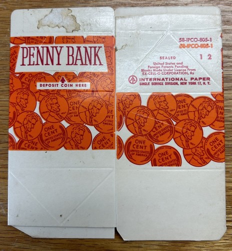 Vintage Penny Coin Bank Carton International Paper Ex-Cell-O ...