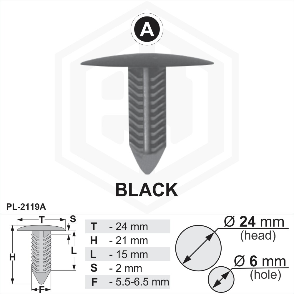 20 x Black Plastic Fir Tree Trim Clips 6mm Hole 24mm Head Car Van Panel ...