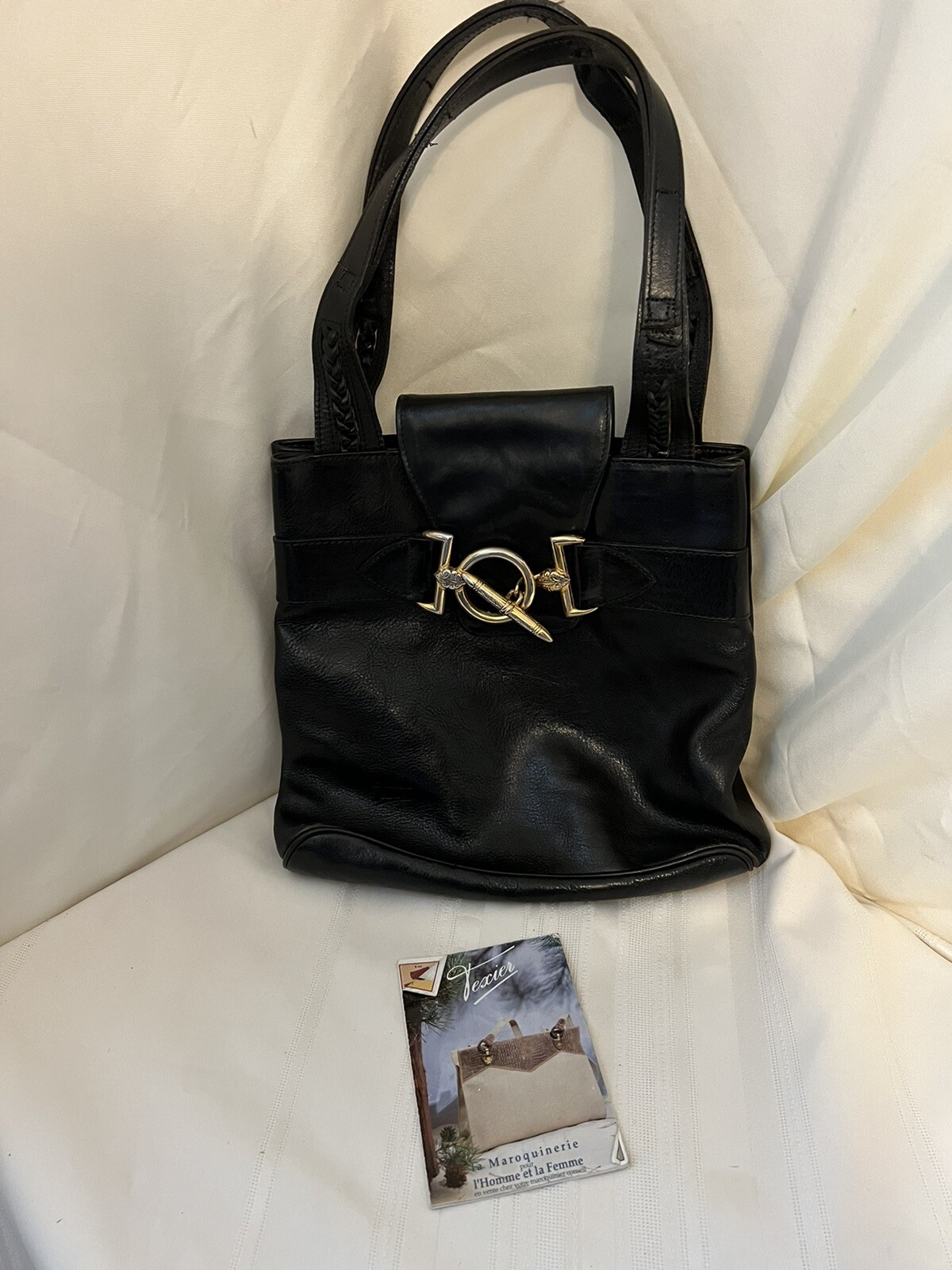 Texier Black Leather Handbag Made In France | eBay