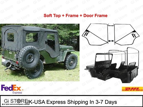 Soft Top with Civil Bow Frame & Door Frame For JEEP WILLYS CJ2A,CJ3A,3B ...