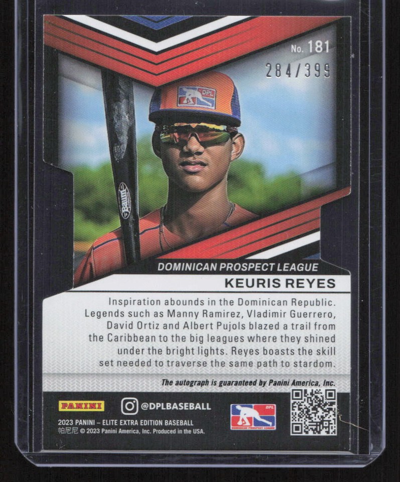 Keuris Reyes 2023 Panini Elite Extra Edition Die-Cut DPL Auto Autograph ...