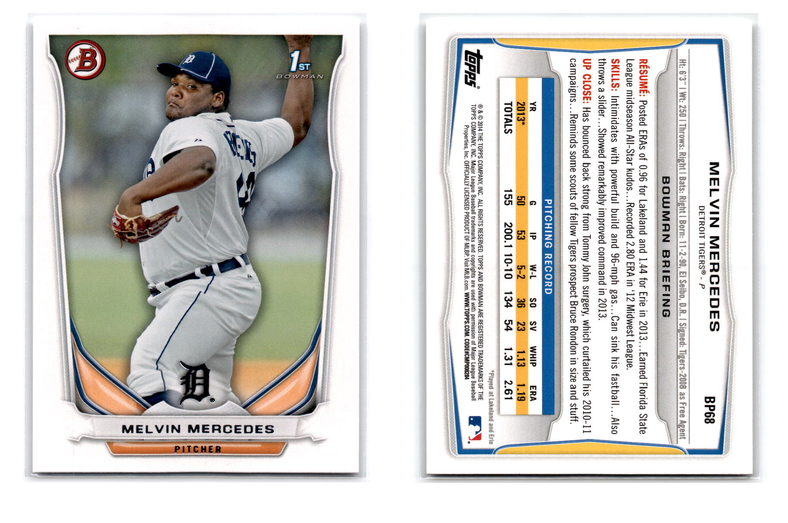 2014 Bowman Prospects #BP68 Melvin Mercedes - Detroit Tigers | eBay