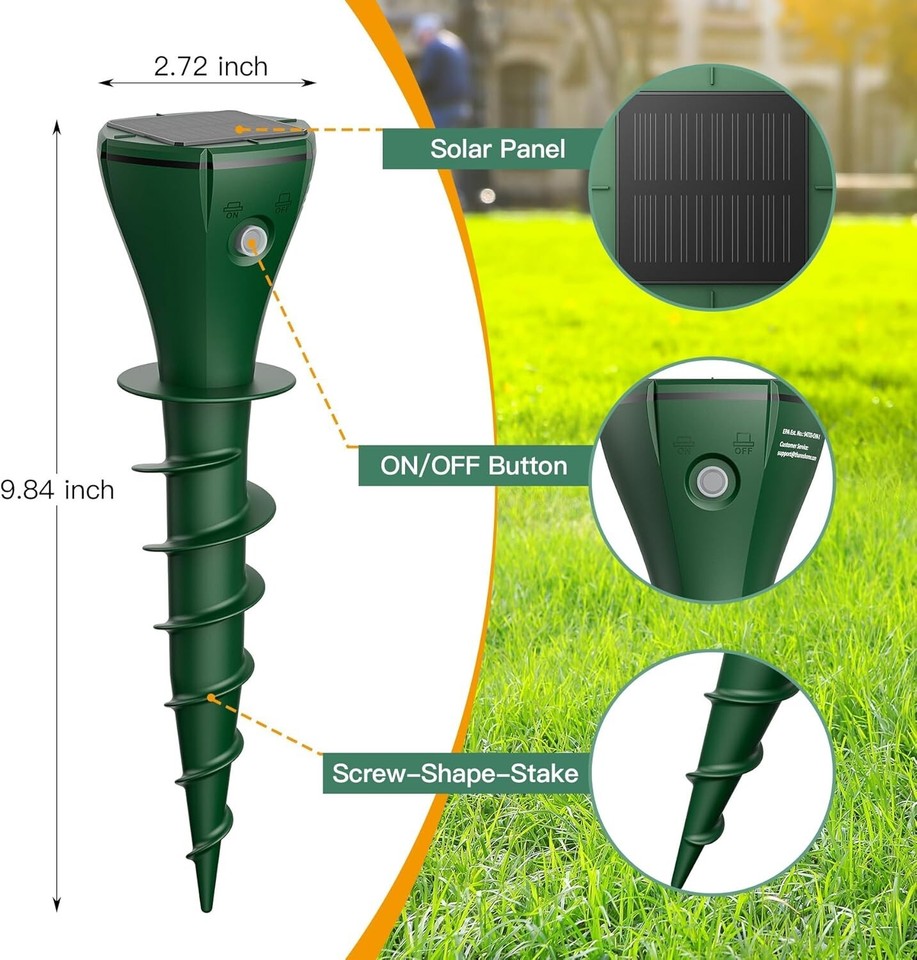 8 Pack Mole Repellent Screw Solar Powered Gopher Deterrent Stake for ...