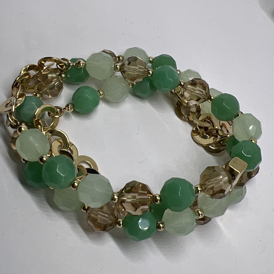 Signed Napier 3 Strand Multi Color Lucite Beads Goldtone Stretch ...