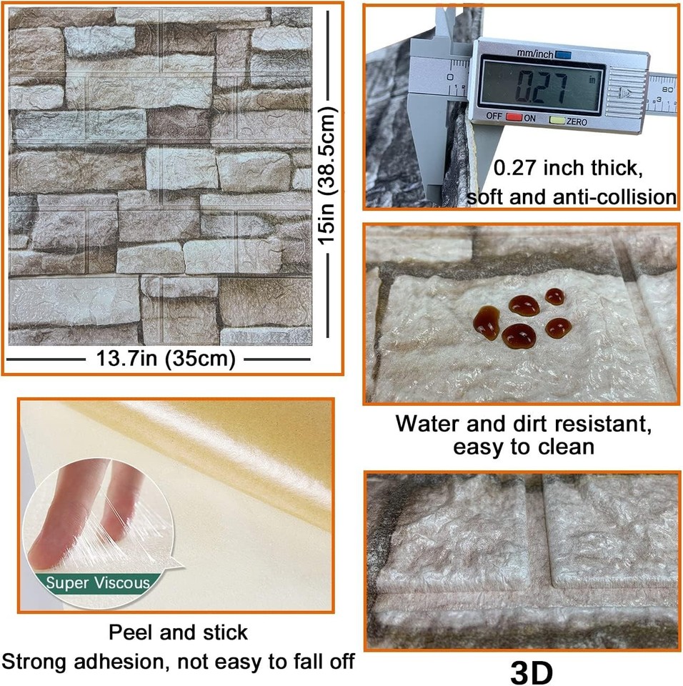 10PCS 3D Stone Effect Wall Panels - Faux Stone Paneling 3 Panels ...