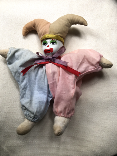 Vintage Sand filled Body Porcelain Face Hand Painted Jester Clown Dolls ...