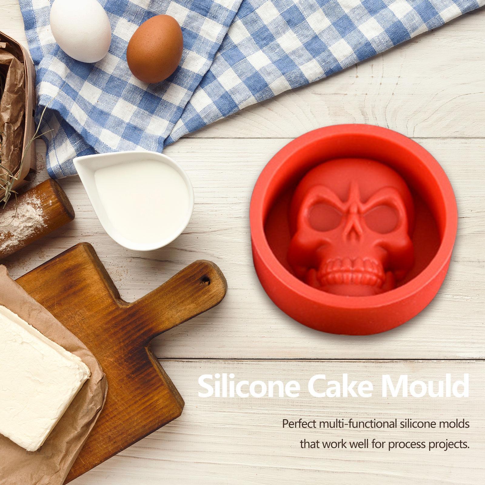 Skull Cake Mold Halloween Decor Soap Baking Pan Kitchen Bakeware (Red ...
