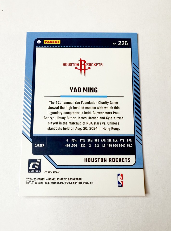 2024-25 Yao Ming Panini Donruss Optic Legends Jazz Prizm Houston ...