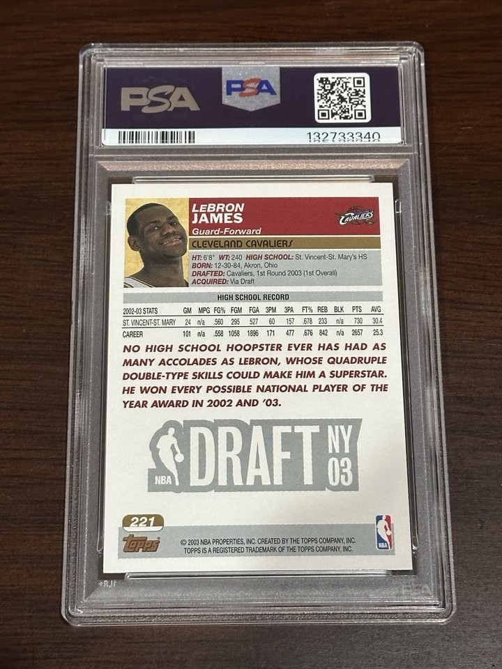 2003 Topps Draft Pick #1 LeBron James Iconic Rookie PSA 9 Mint RC #221 ...
